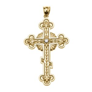 religious jewelry solitaire diamond elegant eastern orthodox cross pendant in 10k yellow gold