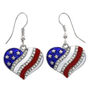 soulbreezecollection patriotic american usa flag heart dangle drop earrings 4th of july independence day gift (heart hook)