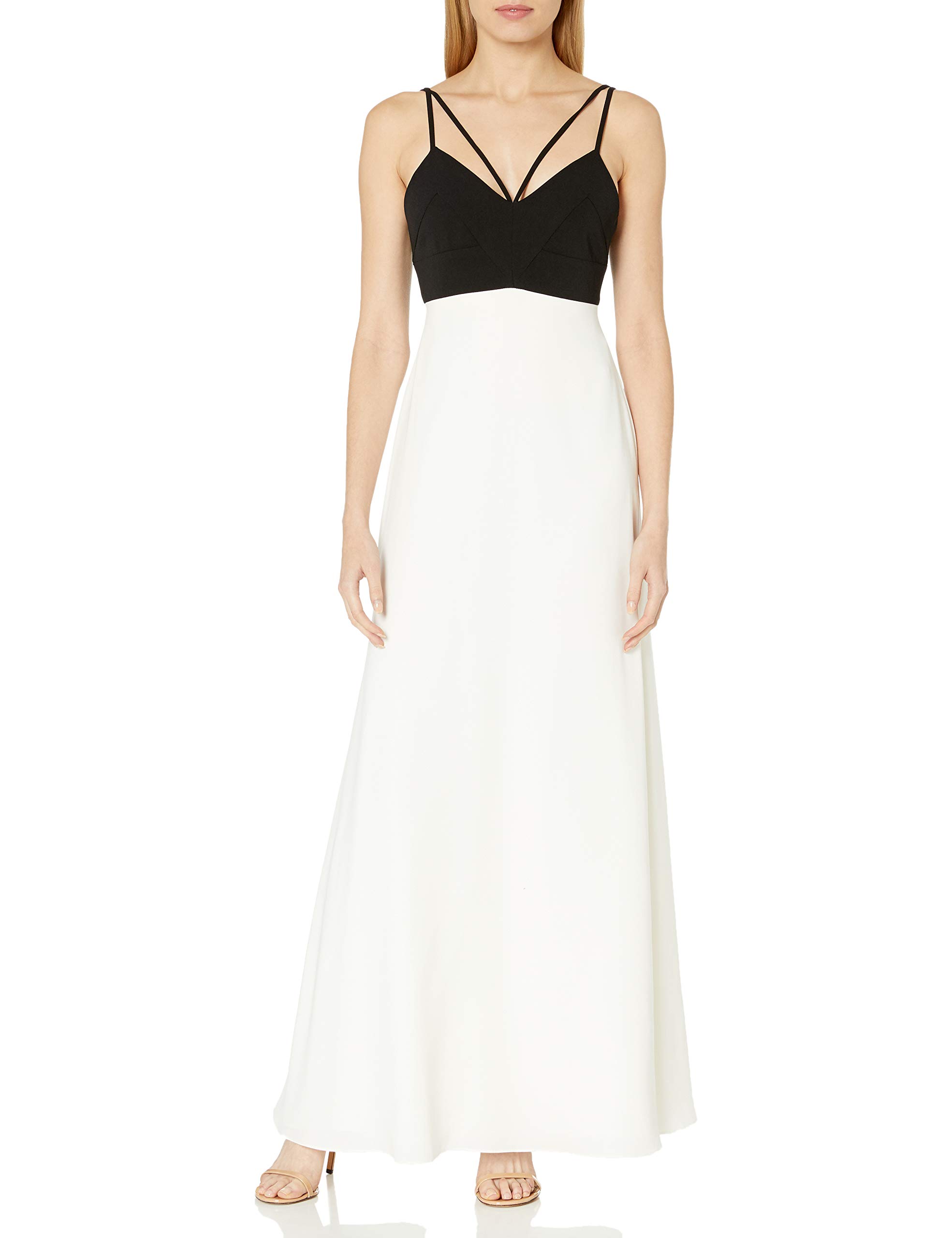 Jill Jill Stuart Women's Colorblock Double-Strap Detail Gown, Black/Off/White, 12