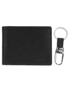 steve madden rfid leather wallet gift set with key fob billfold, black, one size us