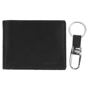 Steve Madden RFID Leather Wallet Gift Set With Key Fob Billfold, Black, One Size US