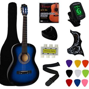 YMC 38" Blue Beginner Acoustic Guitar Starter Package Student Guitar with Gig Bag,Strap, 3 thickness 9 Picks,2 Pickguards,Pick Holder, Extra Strings, Electronic Tuner -Blue