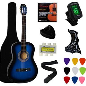 YMC 38" Blue Beginner Acoustic Guitar Starter Package Student Guitar with Gig Bag,Strap, 3 thickness 9 Picks,2 Pickguards,Pick Holder, Extra Strings, Electronic Tuner -Blue