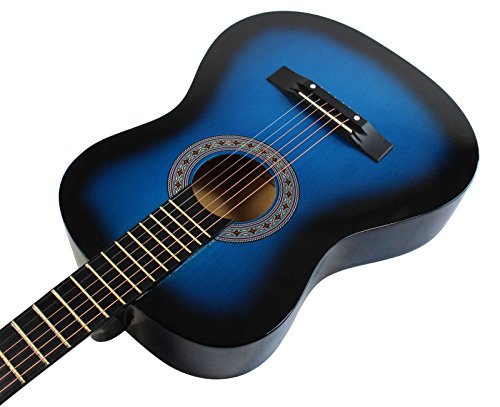 YMC 38" Blue Beginner Acoustic Guitar Starter Package Student Guitar with Gig Bag,Strap, 3 thickness 9 Picks,2 Pickguards,Pick Holder, Extra Strings, Electronic Tuner -Blue