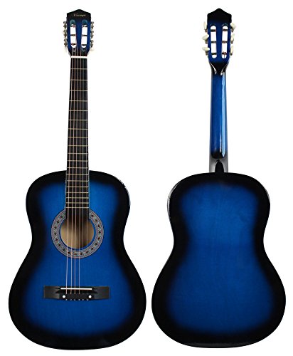 YMC 38" Blue Beginner Acoustic Guitar Starter Package Student Guitar with Gig Bag,Strap, 3 thickness 9 Picks,2 Pickguards,Pick Holder, Extra Strings, Electronic Tuner -Blue