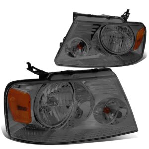 dna motoring hl-oh-f1504-sm-am smoke lens amber headlights replacement compatible with 04-08 f-150/06-08 mark lt