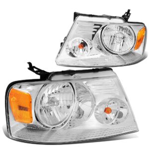 dna motoring hl-oh-f1504-ch-am chrome amber headlights replacement compatible with 04-08 f150/06-08 mark lt