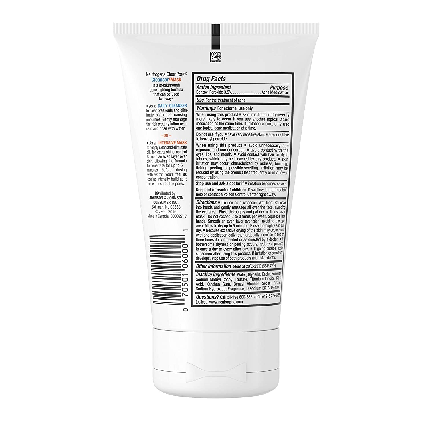 Neutrogena Clear Pore Cleanser/Mask 4.20 oz (Pack of 2)