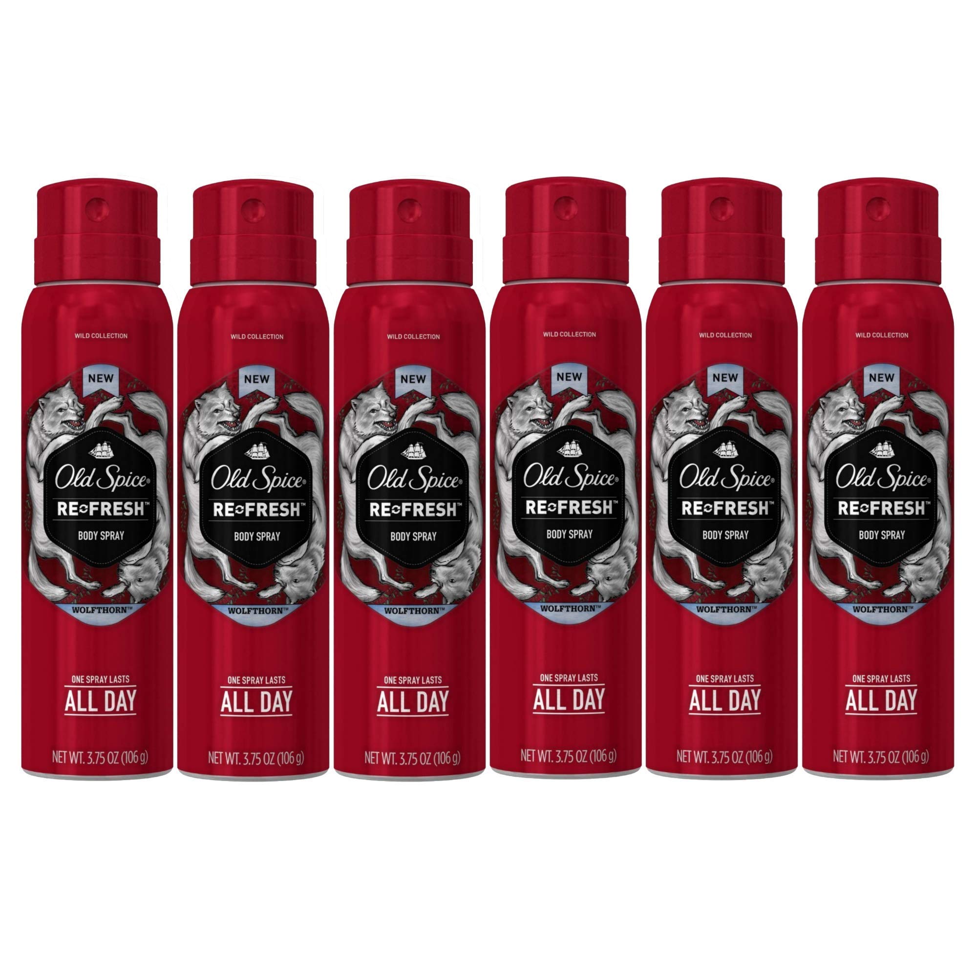 Old Spice Wild Collection Re-Fresh Deodorant Body Spray, Wolfthorn 3.75 oz (Pack of 6)6