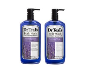 dr. teal's lavender body wash gift set (2 pack, 24oz ea.) - soothe & sleep lavender with essential oils blended with pure epsom salt - ease aches & pains, alleviate daily stress at home