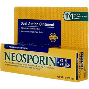 Neosporin + Maximum-Strength Pain Relief Dual Action Ointment, First Aid Topical Antibiotic & Analgesic Ointment for 24-Hour Infection Protection with Bacitracin Zinc & Pramoxine HCl, 1 oz (Pack of 2)