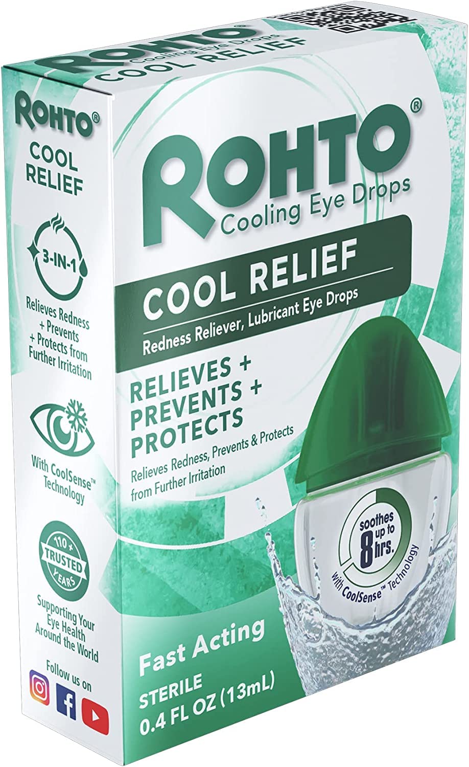 Rohto Cool Cooling Eye Drops, Dual Action, 0.4 Ounces each (Pack of 7)