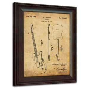 fender electric guitar patent print - framed behind glass 14x17