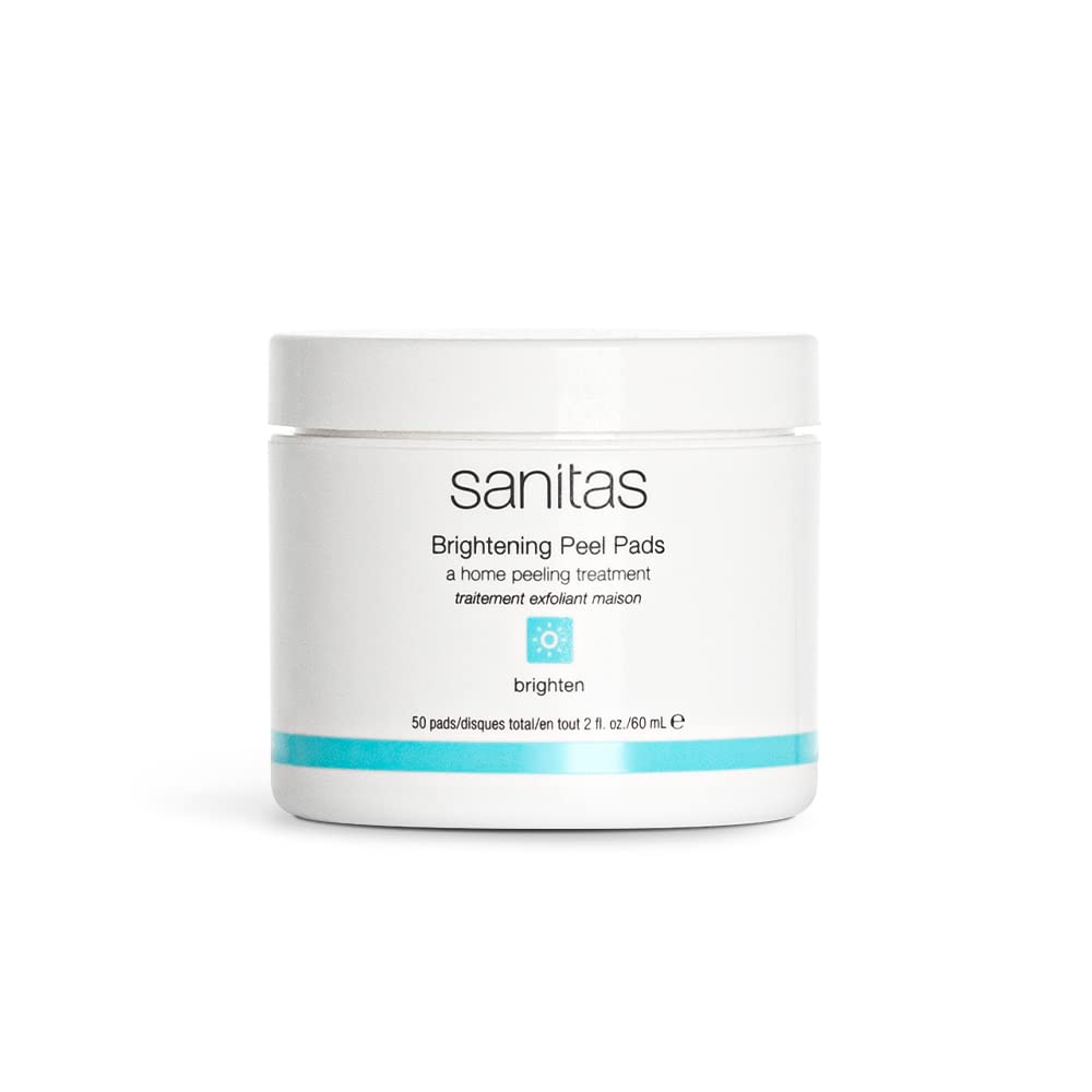 Sanitas Skincare Brightening Peel Pads, Home Peeling Treatment, Lactic Acid, Glycolic Acid, Salicylic Acid, Exfoliating Peel Pads, 50 pads / 2 Ounces