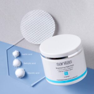 Sanitas Skincare Brightening Peel Pads, Home Peeling Treatment, Lactic Acid, Glycolic Acid, Salicylic Acid, Exfoliating Peel Pads, 50 pads / 2 Ounces