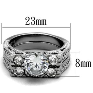 Marimor Jewelry His and Her 3 Piece Stainless Steel 2.95 Carat Cubic Zirconia Bridal Set and Men's Wedding Band Women's Size 08 Men's Size 11