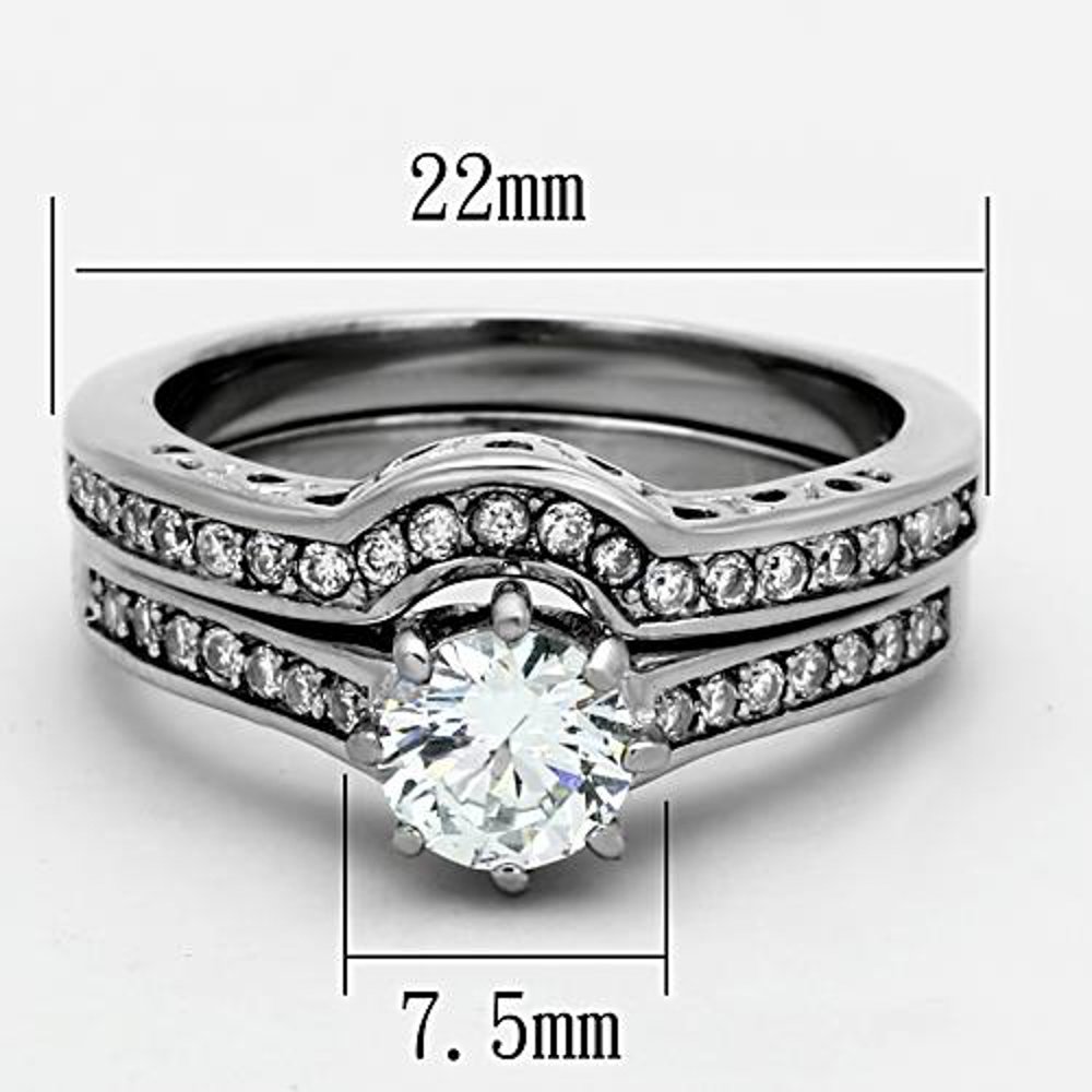 Marimor Jewelry His and Her 3 Piece Stainless Steel 1.85 Carat Cubic Zirconia Bridal Set and Men's Wedding Band Women's Size 06 Men's Size 10