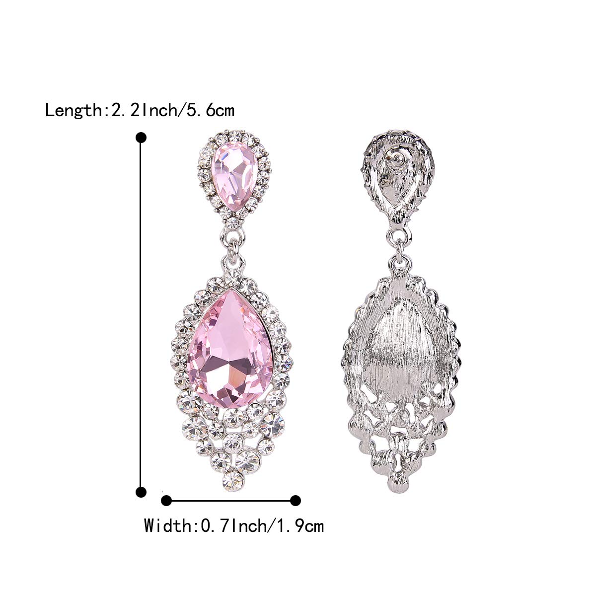 BriLove Wedding Bridal Dangle Earrings for Women Crystal Teardrop Cluster Beads Chandelier Earrings Pink Tourmaline Color Silver-Tone