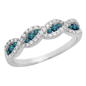 dazzlingrock collection 0.35 carat (ctw) 10k round blue diamond swirl wedding band 1/3 ct, white gold, size 7