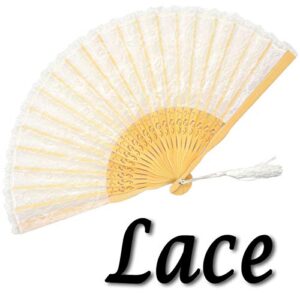 omytea® "sexy lace 8.66"(22cm) women folding hand fan with bamboo frame - with a fabric sleeve for protection for gifts - chinese/japanese vintage retro style (white)