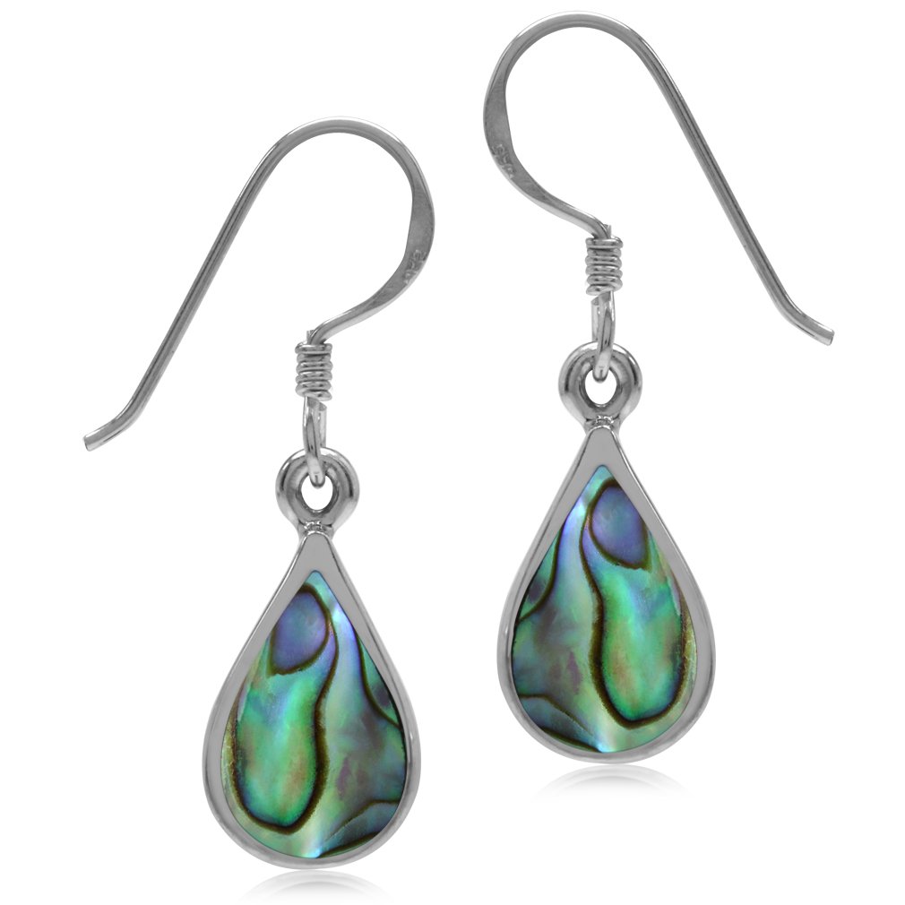 Silvershake Abalone Paua Shell Inlay White Gold Plated 925 Sterling Silver Drop Dangle Earrings