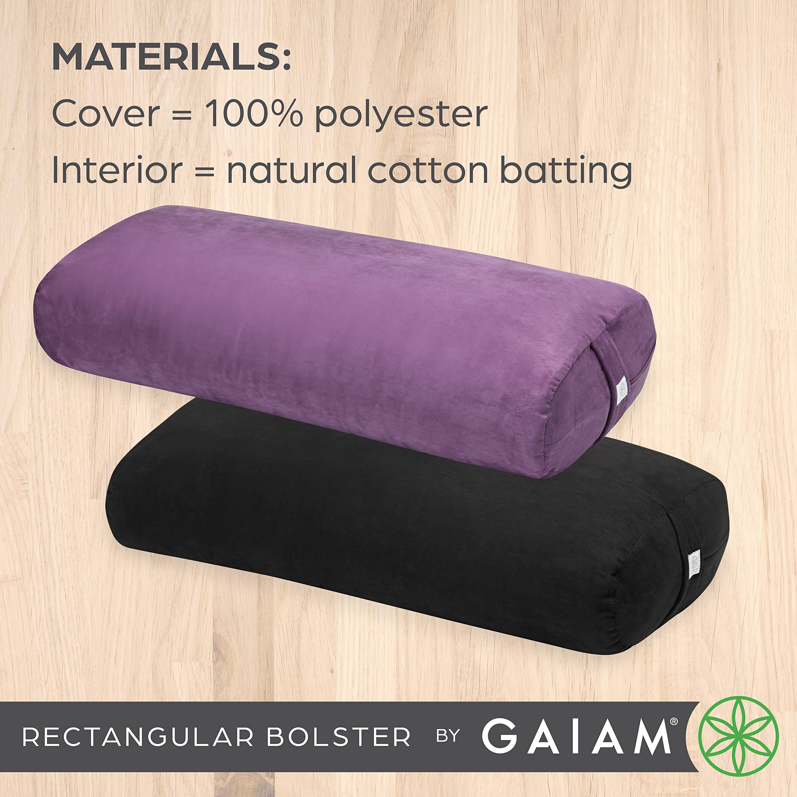 Gaiam Yoga Bolster - Long, Rectangular Meditation Pillow - Supportive Cushion for Restorative Yoga and Sitting on the Floor - Built-In Carrying Handle - Machine Washable Cover