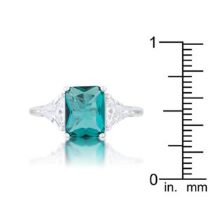 Rhodium Plated Classic Engagement Ring With 4.5ct Aqua Radiant Cut And Trillion Cut Cubic Zirconia Size 8