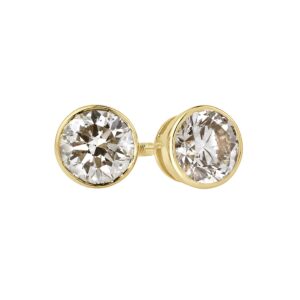 14k yellow gold bezel-set round diamond stud earrings (3/4cttw, good, i1-i2, igi certified) screw-backs by diamond wish