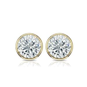 14k Yellow Gold Bezel-set Round Diamond Stud Earrings (3/4cttw, Good, I1-I2, IGI Certified) Screw-backs by Diamond Wish