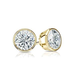 14k Yellow Gold Bezel-set Round Diamond Stud Earrings (3/4cttw, Good, I1-I2, IGI Certified) Screw-backs by Diamond Wish