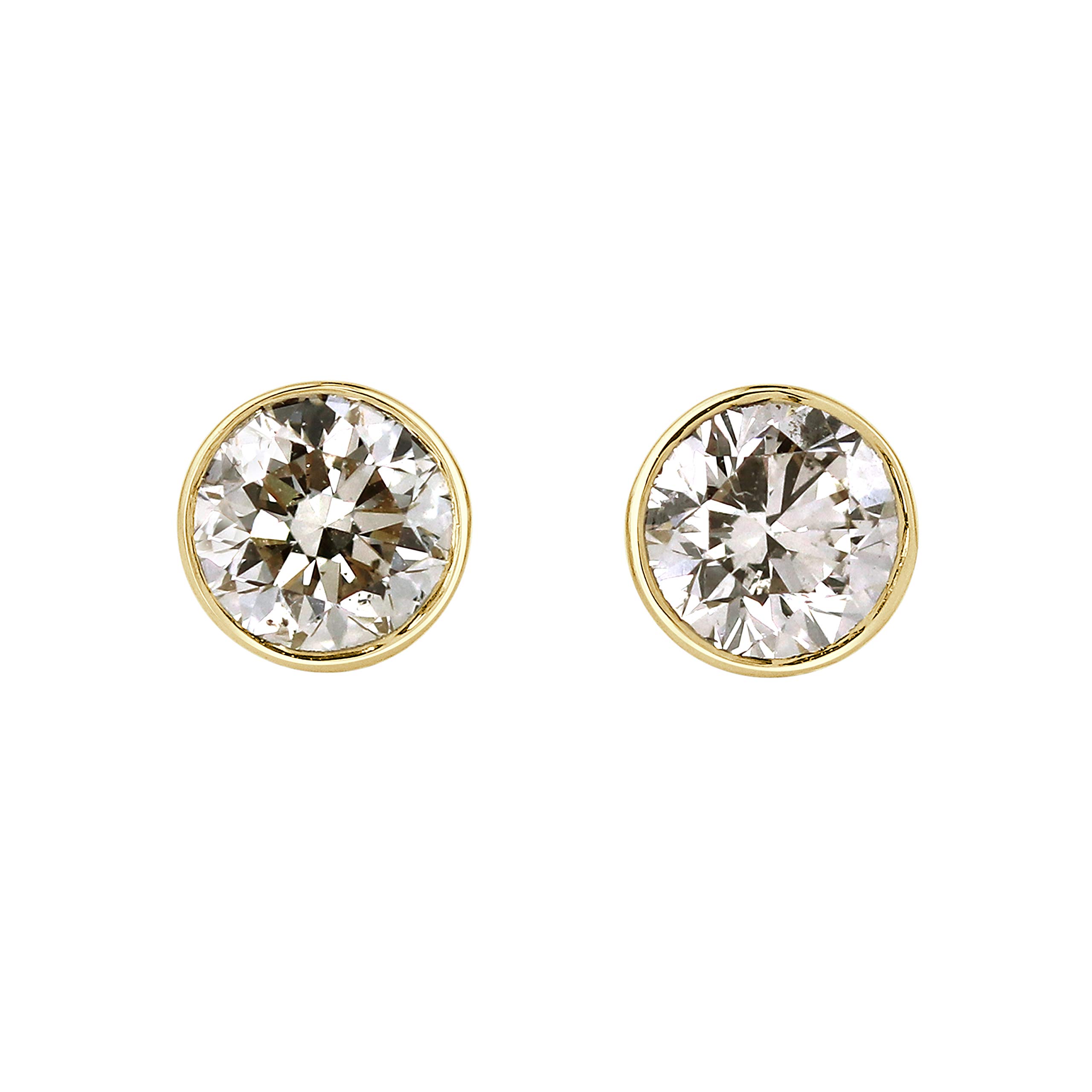 14k Yellow Gold Bezel-set Round Diamond Stud Earrings (3/4cttw, Good, I1-I2, IGI Certified) Screw-backs by Diamond Wish