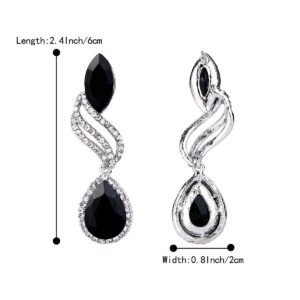 BriLove Silver-Tone Dangle Earrings for Women Wedding Bridal Fashion Crystal Hollow Leaf Teardrop Earrings Black