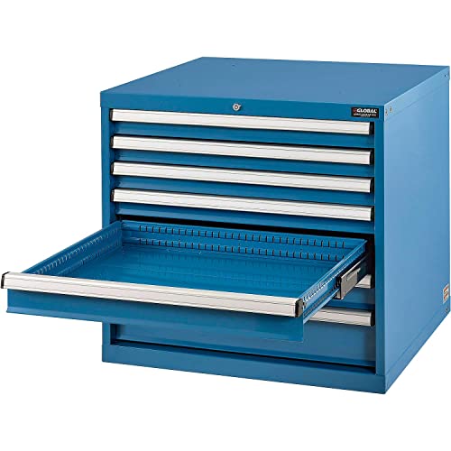 Global Industrial 7 Drawers Modular Drawer Cabinet w/Lock, 30x27x29-1/2"H, Blue