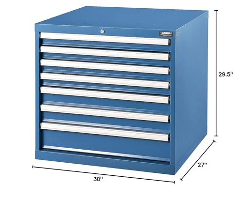 Global Industrial 7 Drawers Modular Drawer Cabinet w/Lock, 30x27x29-1/2"H, Blue