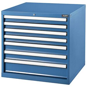 Global Industrial 7 Drawers Modular Drawer Cabinet w/Lock, 30x27x29-1/2"H, Blue