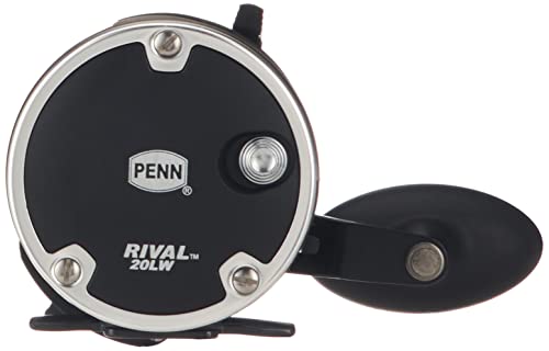 PENN Rival Level Wind Conventional Boat Fishing Reel, HT-100 Star Drag, Max of 15lb | 6.8kg, Forged and Machined Aluminum Spool, RIV20LW, Black