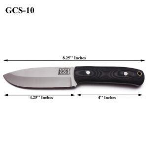 GCS Handmade G10Handle D2 Tool Steel Tactical Hunting Knife with leather sheath Full tang blade designed for Hunting & EDC GCS 10