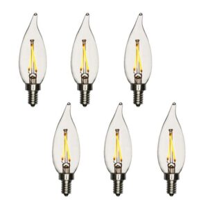 modvera lighting - 25w equal led candelabra bulb bent tip 2 watts warm white 2700k e12 base filament style chandelier bulb. ul listed, rohs compliant - 6 pack