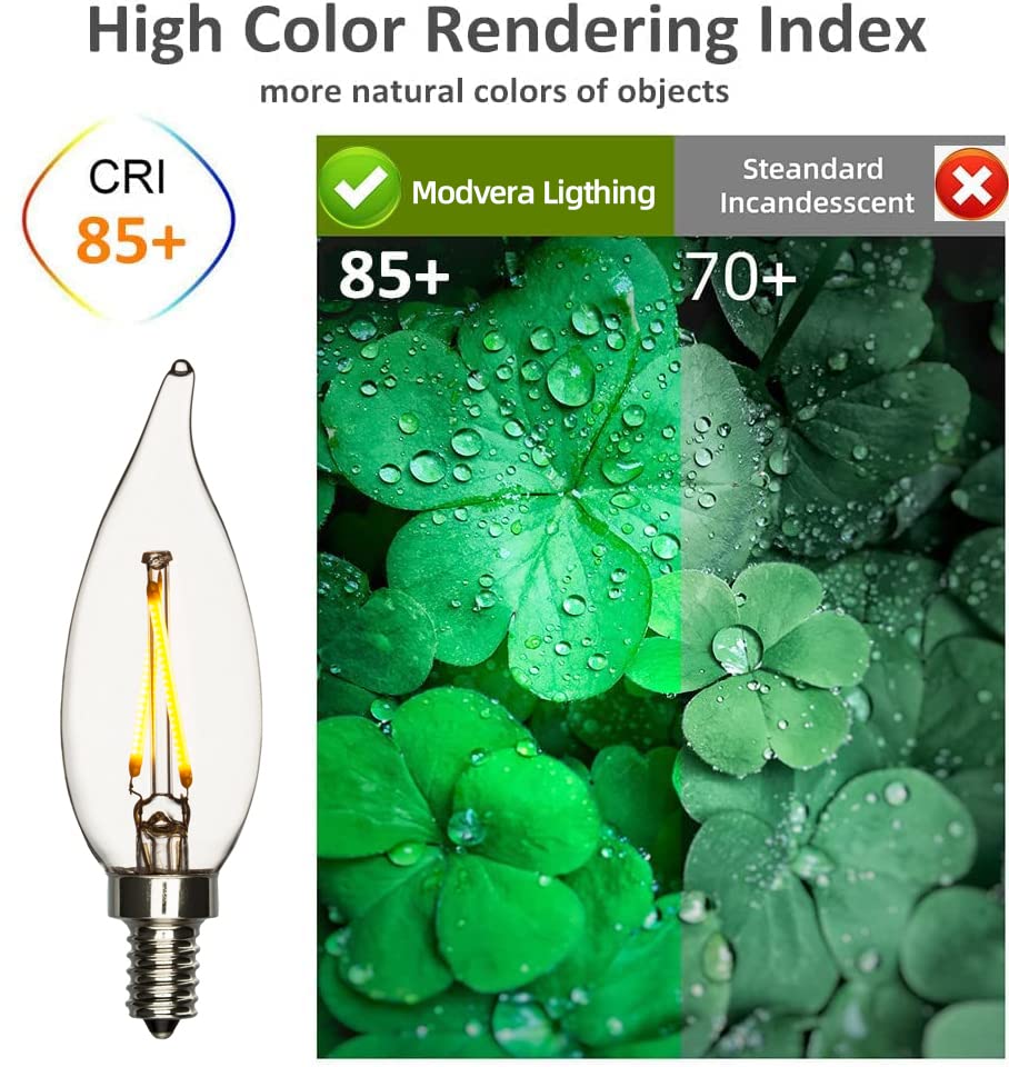 Modvera Lighting - 25W Equal LED Candelabra Bulb Bent Tip 2 Watts Warm White 2700K E12 Base Filament Style Chandelier Bulb. UL Listed, RoHS Compliant - 6 Pack