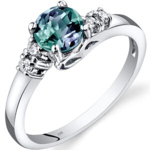 peora created alexandrite solstice ring for women 14k white gold with genuine diamonds, color changing 1 carat round shape 6mm, comfort fit, size 8