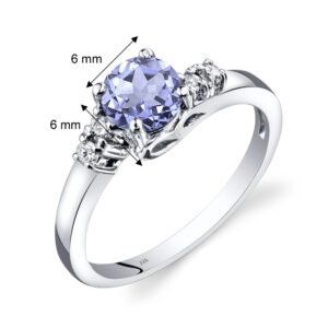 PEORA Tanzanite Solstice Ring for Women 14K White Gold with Genuine Diamonds, 0.75 Carat Round Shape 6mm, Comfort Fit, Size 7