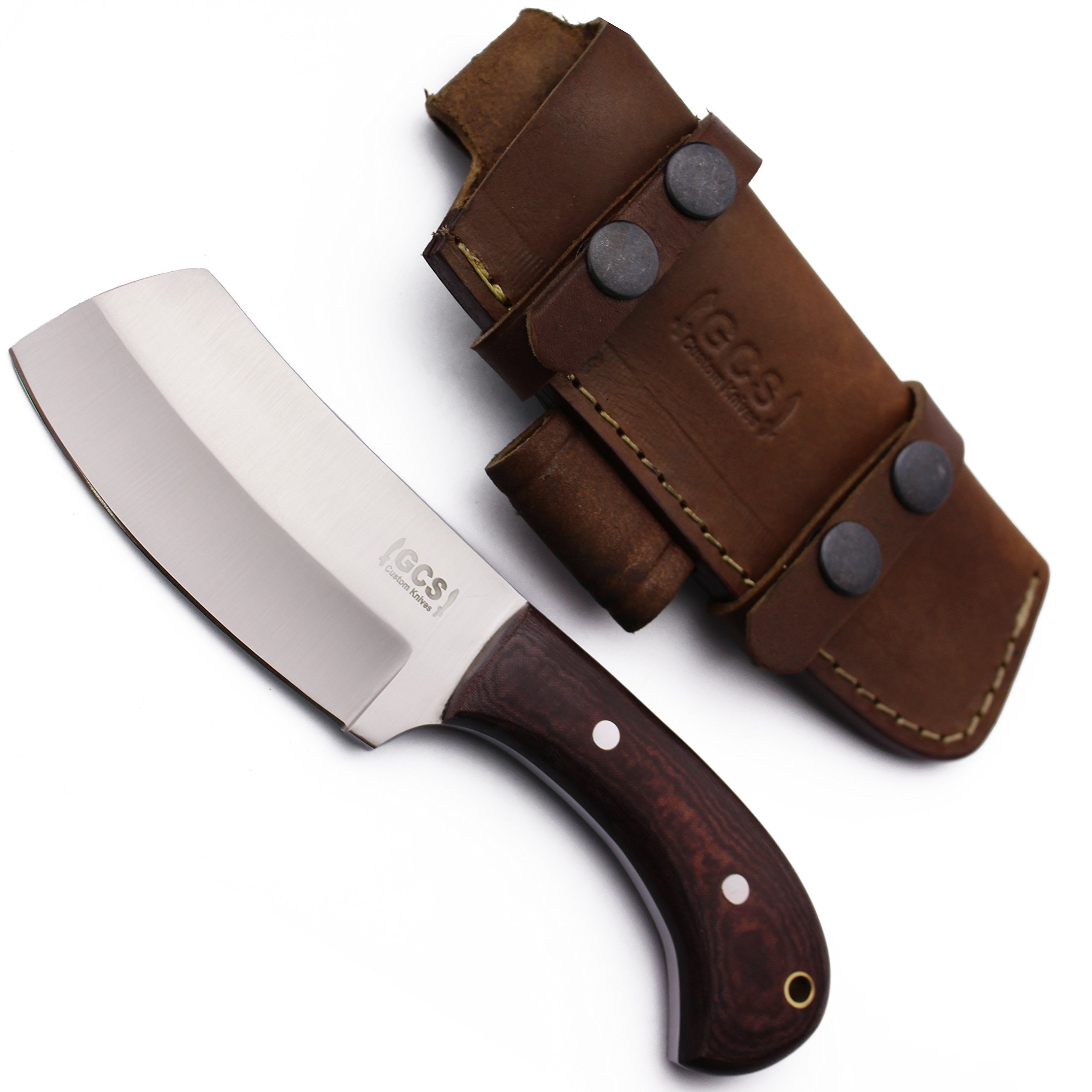 GCS Handmade Micarta Handle D2 Tool Steel Tactical Hunting Knife with leather sheath Full tang blade designed for Hunting & EDC GCS 16