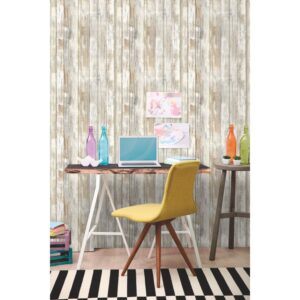 RoomMates RMK9050WP White Distressed Wood Peel and Stick Wallpaper