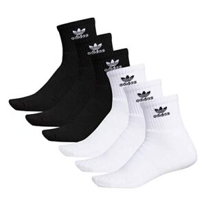 adidas Originals Trefoil Quarter Socks (6-Pair), White/Black, Large