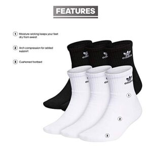 adidas Originals Trefoil Quarter Socks (6-Pair), White/Black, Large