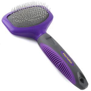 hertzko pin brush for dogs and cats with long or short hair – great for detangling and removing loose undercoat or shed fur – ideal for everyday brushing (wide brush)