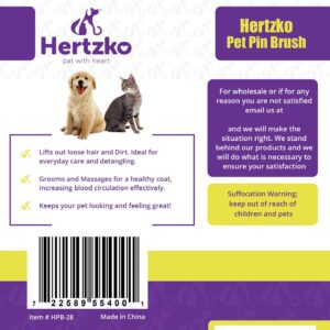 Hertzko Pin Brush for Dogs and Cats with Long or Short Hair – Great for Detangling and Removing Loose Undercoat or Shed Fur – Ideal for Everyday Brushing (Wide Brush)