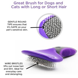 Hertzko Pin Brush for Dogs and Cats with Long or Short Hair – Great for Detangling and Removing Loose Undercoat or Shed Fur – Ideal for Everyday Brushing (Wide Brush)