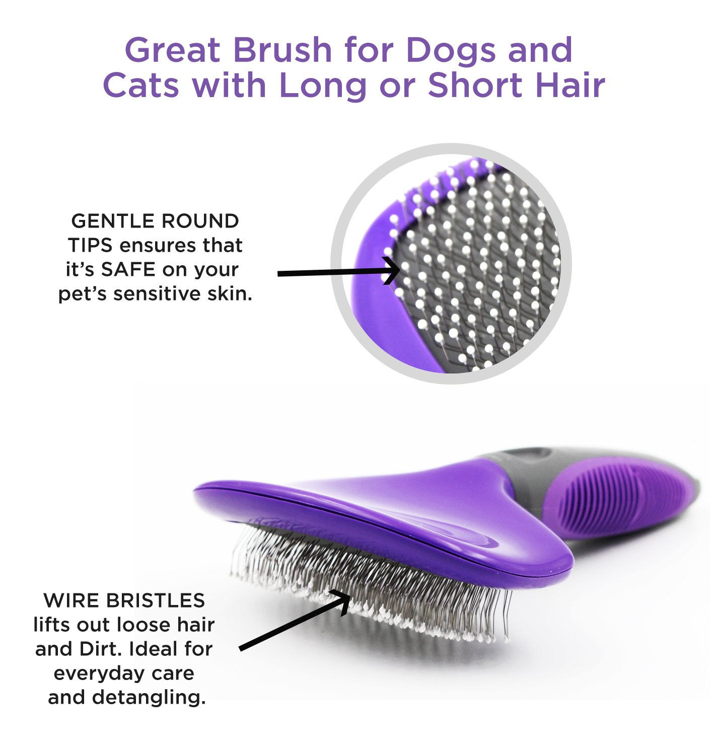 Hertzko Pin Brush for Dogs and Cats with Long or Short Hair – Great for Detangling and Removing Loose Undercoat or Shed Fur – Ideal for Everyday Brushing (Wide Brush)