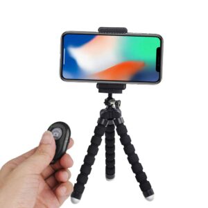 acuvar 6.5” inch flexible tripod with universal mount for all smartphones with wireless remote control & an ecostconnection microfiber cloth